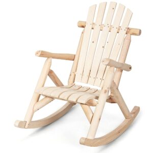 tangkula log rocking chair, outdoor wood porch rocker chair, adirondack lounge rocking chair for patio, deck, balcony, backyard, garden (1, natural)