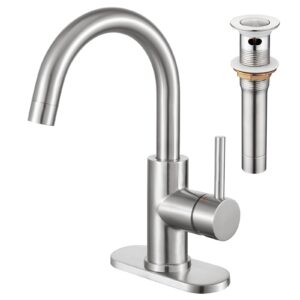 crea bar sink faucet,bathroom faucet with pop up drain stopper overflow,pre wet small kitchen sink faucet single hole 1 handle stainless steel brushed nickel,bathroom sink stopper hair catcher