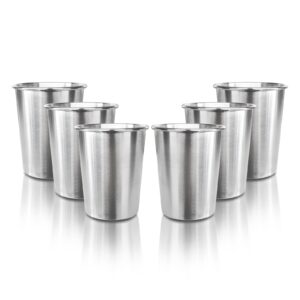 yolcar 6 pack 8 oz stainless steel kids cups, children's pint cups, stackable metal cups, shatterproof drinking glasses