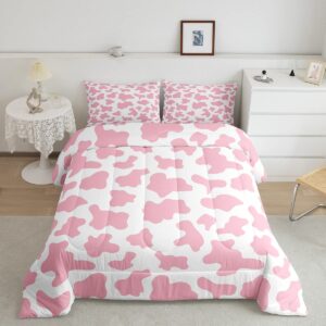 kid cartoon bedding set pink cow print duvet insert twin,milk cow animal cowhide comforter set farm animals quilted duvet for toddler teen boys girls farmhouse bull cattle kawaii room decor