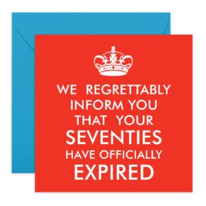 central 23 happy 80th birthday card - 'seventies have expired' - funny birthday cards for women men age 80 - dad mom grandad nana - 80 year old - comes with fun stickers