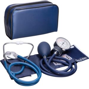 novamedic professional pediatric size blood pressure machine and stethoscope set (blue), arm cuff 7.2”-10.5”, professional aneroid stethoscope bp monitor for emergency medical supplies +carrying case