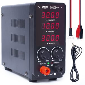 wep 3010d-iii dc variable power supply 30.00v 10.00a high precision bench lab power supply with alligator clips for anodizing kit, electroplating, arduino, breadboard