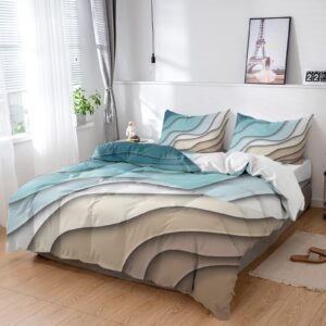 4 pieces duvet cover bedding set cal king ultra soft quilted luxury washed comforter bedspread bed sheet pillowcases modern teal bule brown gradient for bedroom decor geometric abstract beach