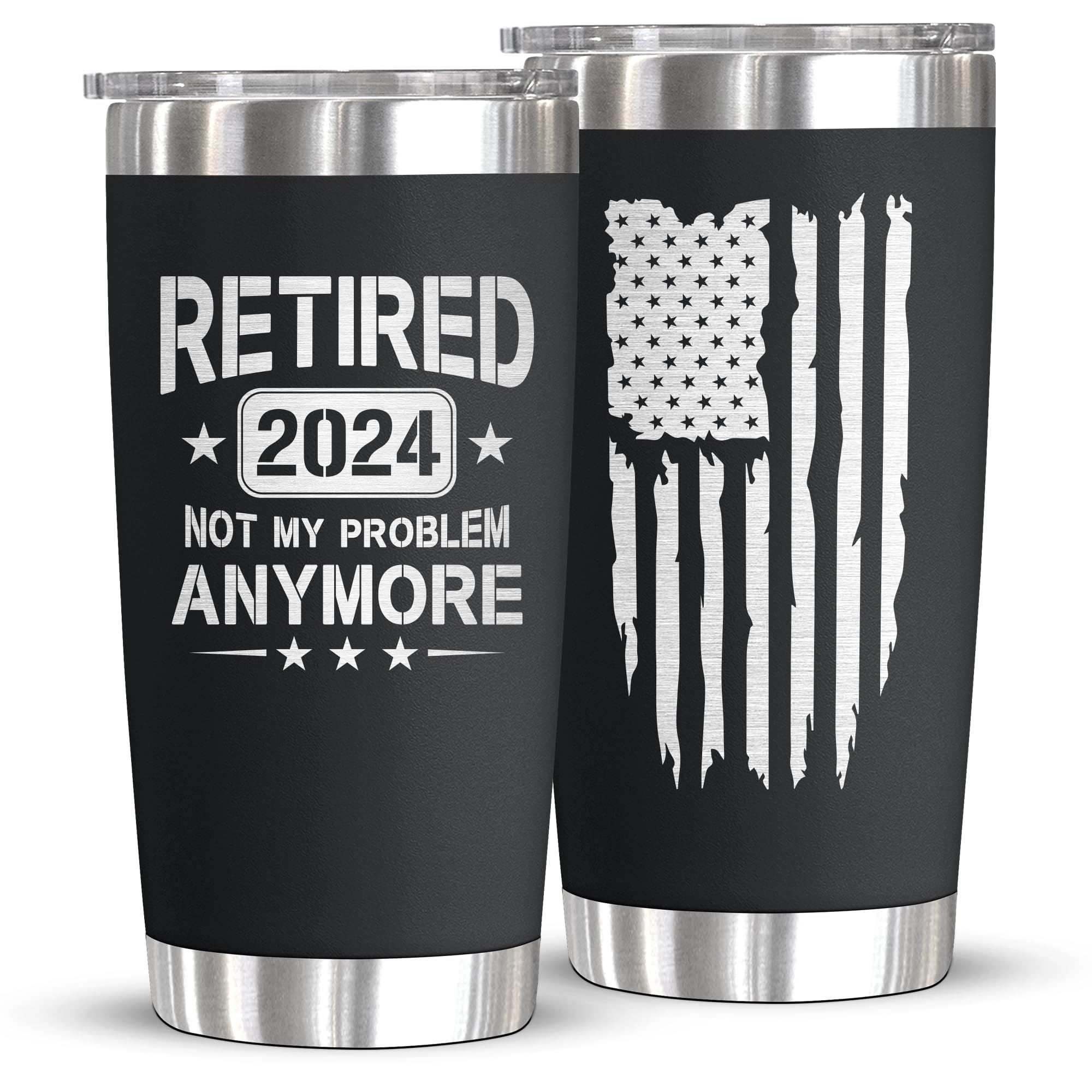 Retirement Gifts for Men, Women, Teacher, Coworkers 2024 - Farewell, Coworker Leaving, Happy Retirement Gifts, Humorous Retirement Gifts Idea, Funny Retired Gifts for Men 20oz Coffee Tumbler (Black)