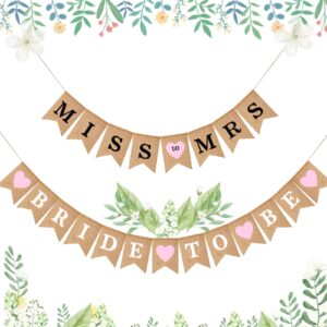 2 pieces bride to be banner bride sign burlap banner bridal shower decorations rustic bunting garland for party decorations supplies (pink)