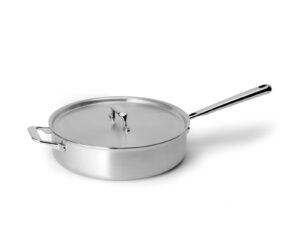 misen 3 qt stainless steel sauté pan with lid - deep frying pan - large 5-ply steel cooking pan