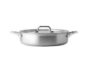 misen 6 quart stainless steel rondeau pot with lid - 5-ply steel braiser pan with handles