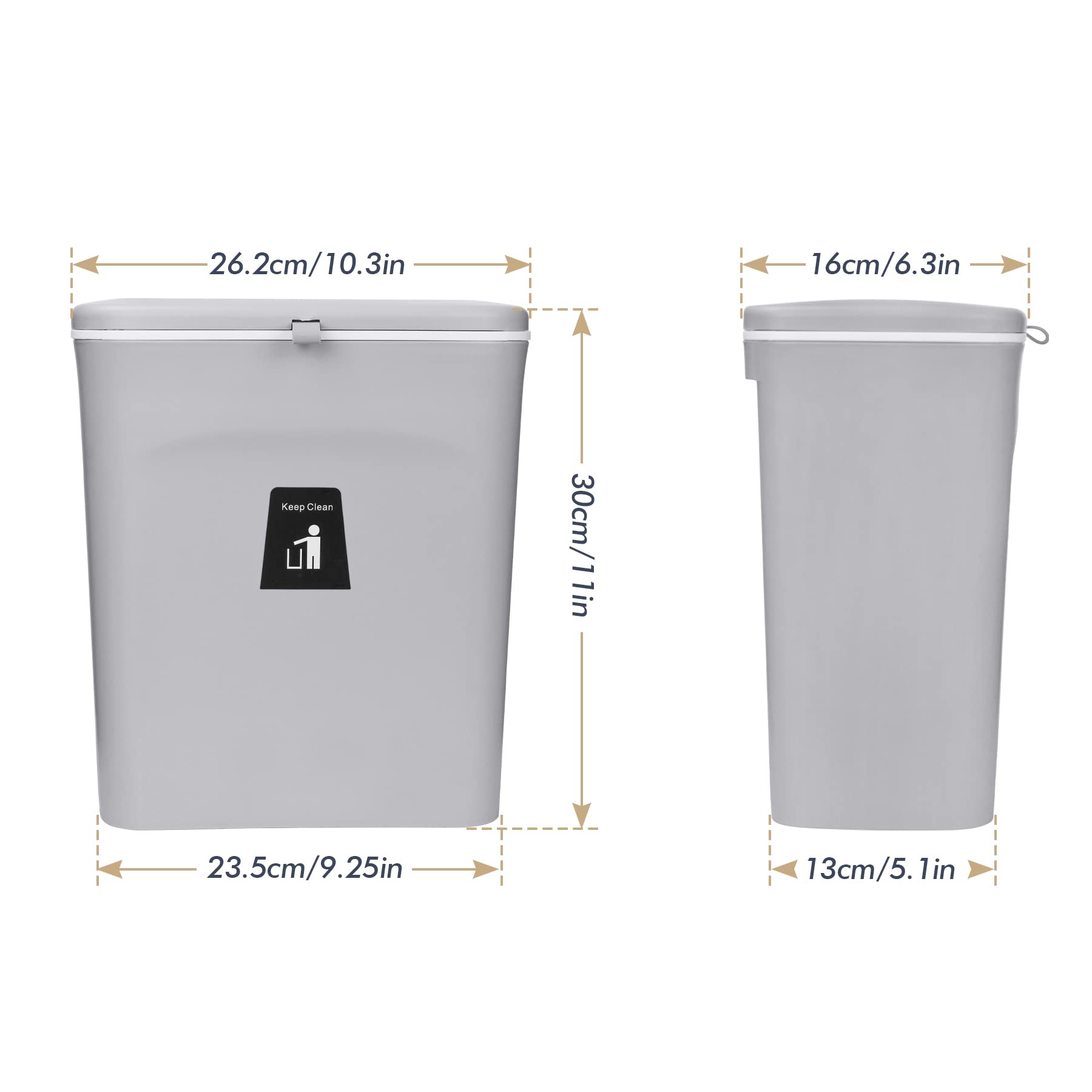 Domiella 2.4 Gal Hanging Trash Can with Lid,Cabinet Kitchen Compost Bin Counter Top Under Sink,Mountable Indoor Compost Bucket for Cupboard Bathroom (Gray)