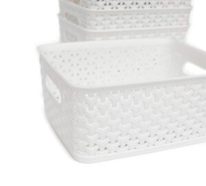 bozopion 4-pack plastic woven storage baskets,small bins organizers with cutout handles,white