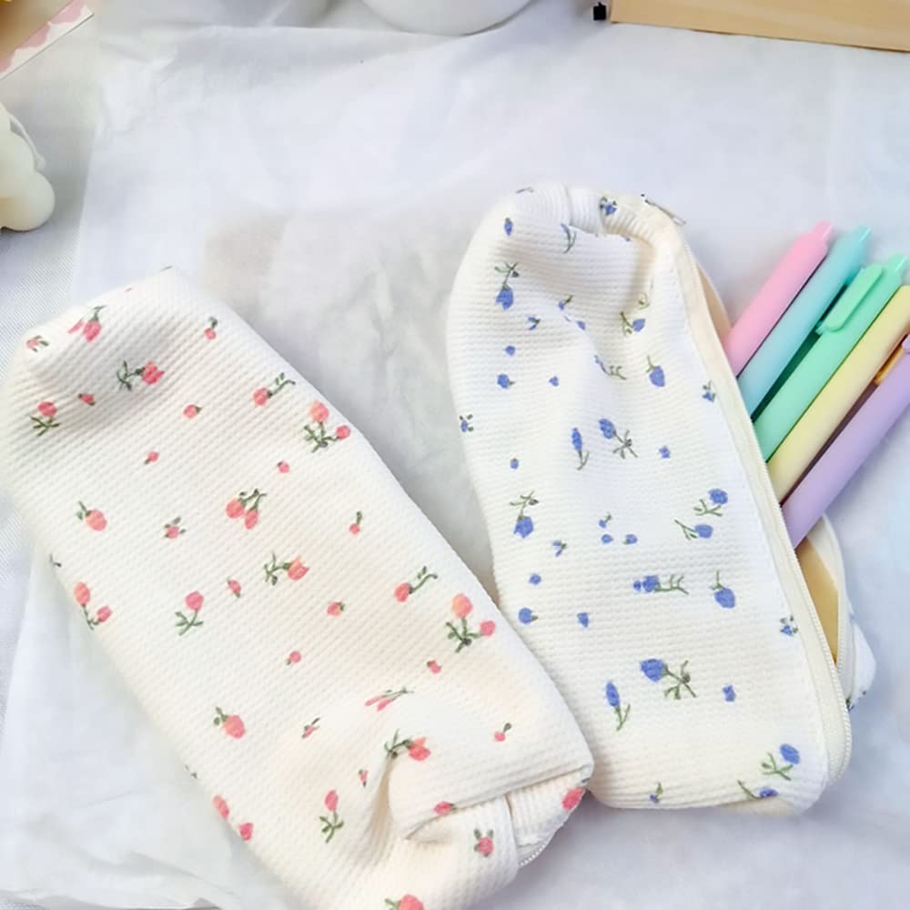 Funny live Lovely Small Floral Prints Pencil Case Cotton Zipper Pen Pouch Pencil Stationery Case Comsmetic Makeup Bag for Girls Women, Little Freshness Style Girl's Heart Stationery Storage Bag 2-Pack