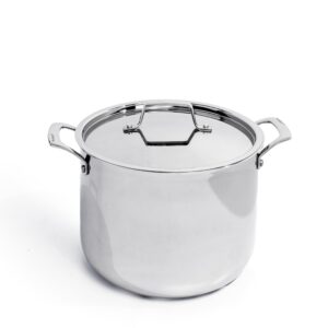 berghoff professional tri-ply 18/10 stainless steel stockpot 9.5" 8 qt. safe grip handle matching lid induction cooktop measurement markings inside fast & even heat oven safe dishwasher safe