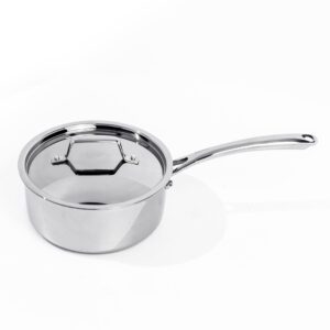 berghoff professional tri-ply 18/10 stainless steel saucepan 8" 3 qt. safe grip handle matching lid induction cooktop measurement markings inside fast & even heat oven safe