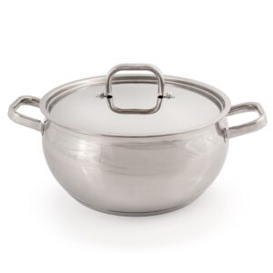 berghoff belly shape 18/10 stainless steel 9.5 inches stockpot 5.5qt., metal lids, fast, evenly heat, induction cooktop ready