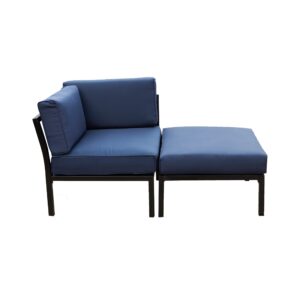 lokatse home 2 piece outdoor patio furniture loveseat couch with corner sofa and metal steel frame ottoman, blue