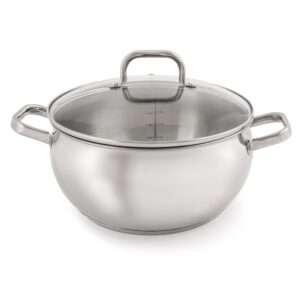 berghoff belly shape 18/10 stainless steel 9.5 inches stockpot 5.5qt., glass lid with steam vent, fast, evenly heat, induction cooktop ready