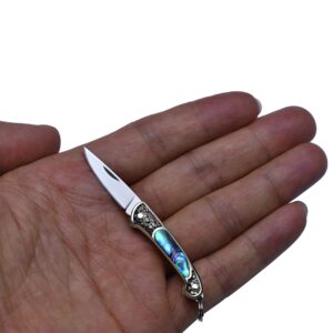 jpcrmov compact pocket knife keychain for women, mini folding knife, tiny edc knife, abalone shell handle, blade length 1.06", weighs only 9 grams