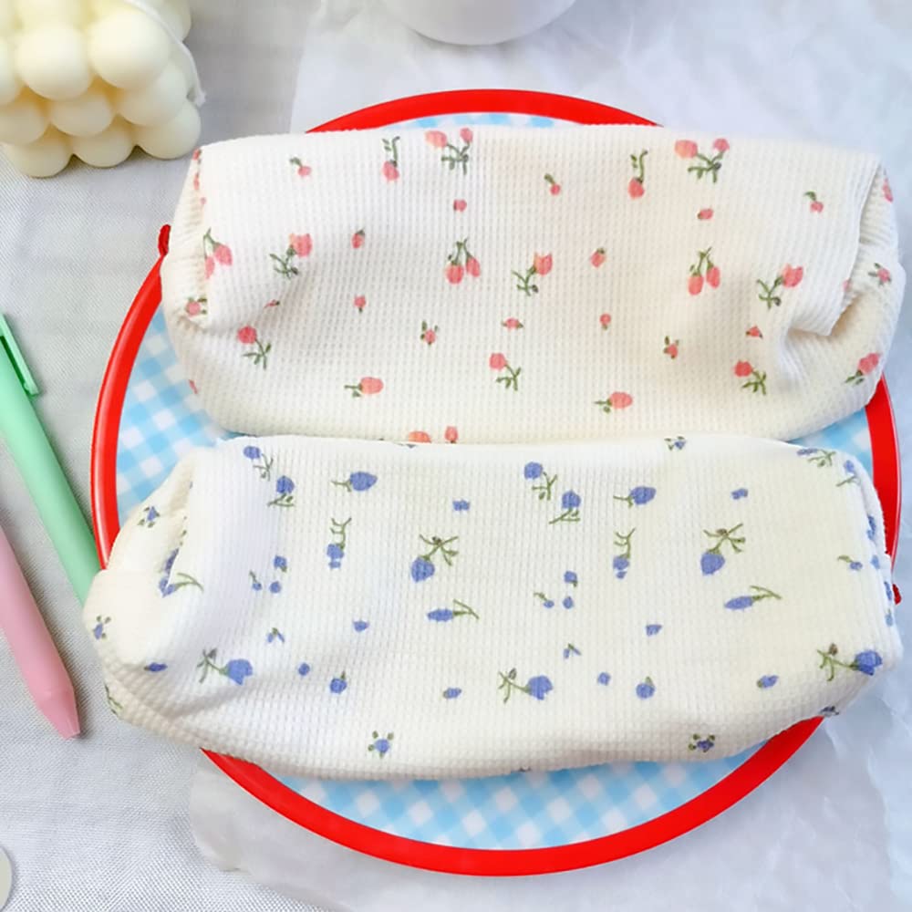 Funny live Lovely Small Floral Prints Pencil Case Cotton Zipper Pen Pouch Pencil Stationery Case Comsmetic Makeup Bag for Girls Women, Little Freshness Style Girl's Heart Stationery Storage Bag 2-Pack