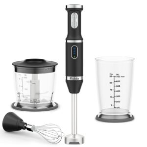 cordless hand blender,immersion multi-functional hand blender,4-in-1 variable speed rechargeable,with beaker,food chopper,egg whisk,for baby food, smoothies, sauces-black