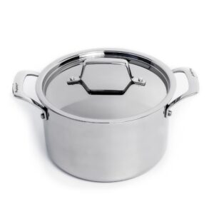 berghoff professional tri-ply 18/10 stainless steel stockpot 8" 4 qt. safe grip handle matching lid induction cooktop measurement markings inside fast & even heat oven safe