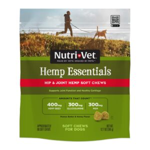 nutri-vet hemp hip & joint soft chews for dogs - with glucosamine and msm - peanut butter & honey flavor - 12.7 ounces