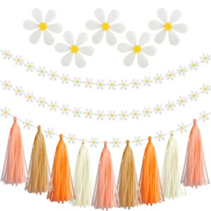 tudomro 2 pcs daisy groovy boho garland with 20 pcs paper tassels, groovy party decorations hippie daisy felt banner artificial daisy party favor for wedding birthday party bridal decorations(daisy)