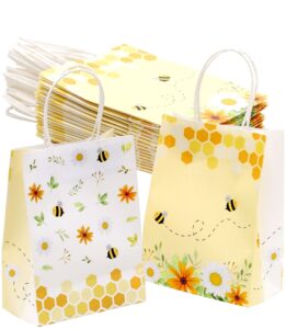 winoo design bee gift bags with handles - 16 pk - bee bags for party favor, bee paper bags for bee party decorations, bee birthday party decorations, what will it bee gender reveal party supplies