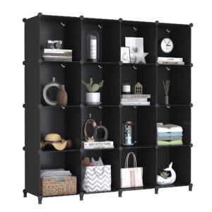 wolizom cube storage organizer, 16-cube black closet storage shelves, modular units, closet cabinet, portable diy plastic book shelf shelving for bedroom, office, living room