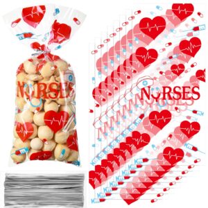 100 pack nurses week gift bags bulk nursing candy bags goody bags medical gift bag treat bags for national nurse day, nursing graduation congrats, nurse doctor theme party favors supplies (clear)