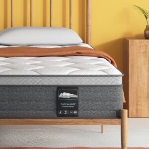 serweet 12 inch memory foam hybrid twin mattress - 5-zone pocket innersprings for motion isolation -heavier coils for durable support -medium firm -fiberglass-free - made in century-old factory