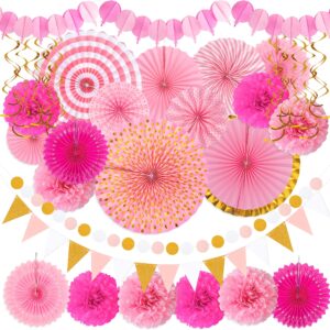 moon boat 35pcs party decorations paper fan hanging set - birthday,bridal/baby shower,bachelorette,wedding decor (pink)