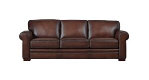 hydeline brookfield top grain leather sofa couch, 95", caramel brown, feather down, memory foam and springs seating