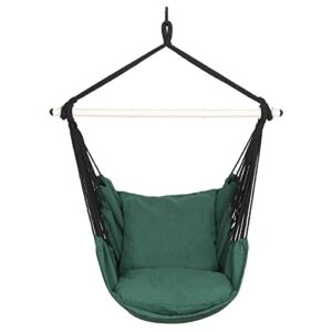 highwild hammock chair hanging rope swing - max 500 lbs - 2 cushions included - steel spreader bar with anti-slip rings - for any indoor or outdoor spaces (green)