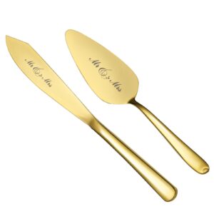 aw bridal gold cake cutting set for wedding, mr mrs wedding cake knife cake pie pastry servers gifts for couples wedding, birthday, parties and events