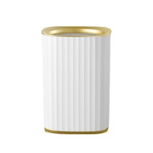 happiness decoration plastic garbage can 4 gallon small wastebasket slim garbage can square trash can for kitchen, bathroom, bedroom, home office, outdoor, dorm room (white-gold)