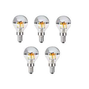 g45 g14 half chrome light dimmable 4w(40w equivalent) e12 led candelabra bulbs warm white 2700k 400lm filament vintage bulb with silver decorative edison globe bulb for indoors(5 pack)