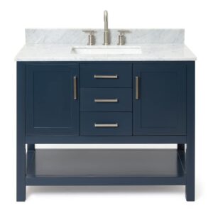 ariel bayhill 43 in. rectangle sink vanity with carrara white marble countertop in midnight blue