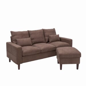 panana modern convertible reversible l-shaped sectional sofa couch set for small living room, apartment, office (brown)