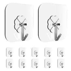 nilehome adhesive hooks for hanging 12 packs heavy duty wall hooks removable waterproof bathroom hooks transparent sticky hooks for kitchen glass door