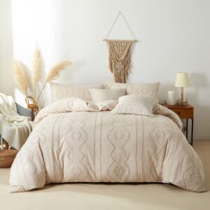 cinyana boho bedding duvet cover sets 5 piece tufted comforter cover set shabby chic soft breathable for all seasons (king/california king, beige)