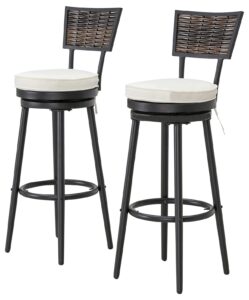 lokatse home outdoor swivel bar stools set of 2 chairs armless for pub kitchen cafe patio bistro, beige