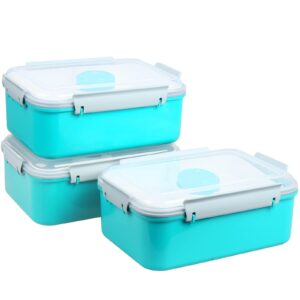 shopwithgreen 47-oz bento box with removable tray & dressing pots, food prep storage containers with lids, coastal aqua