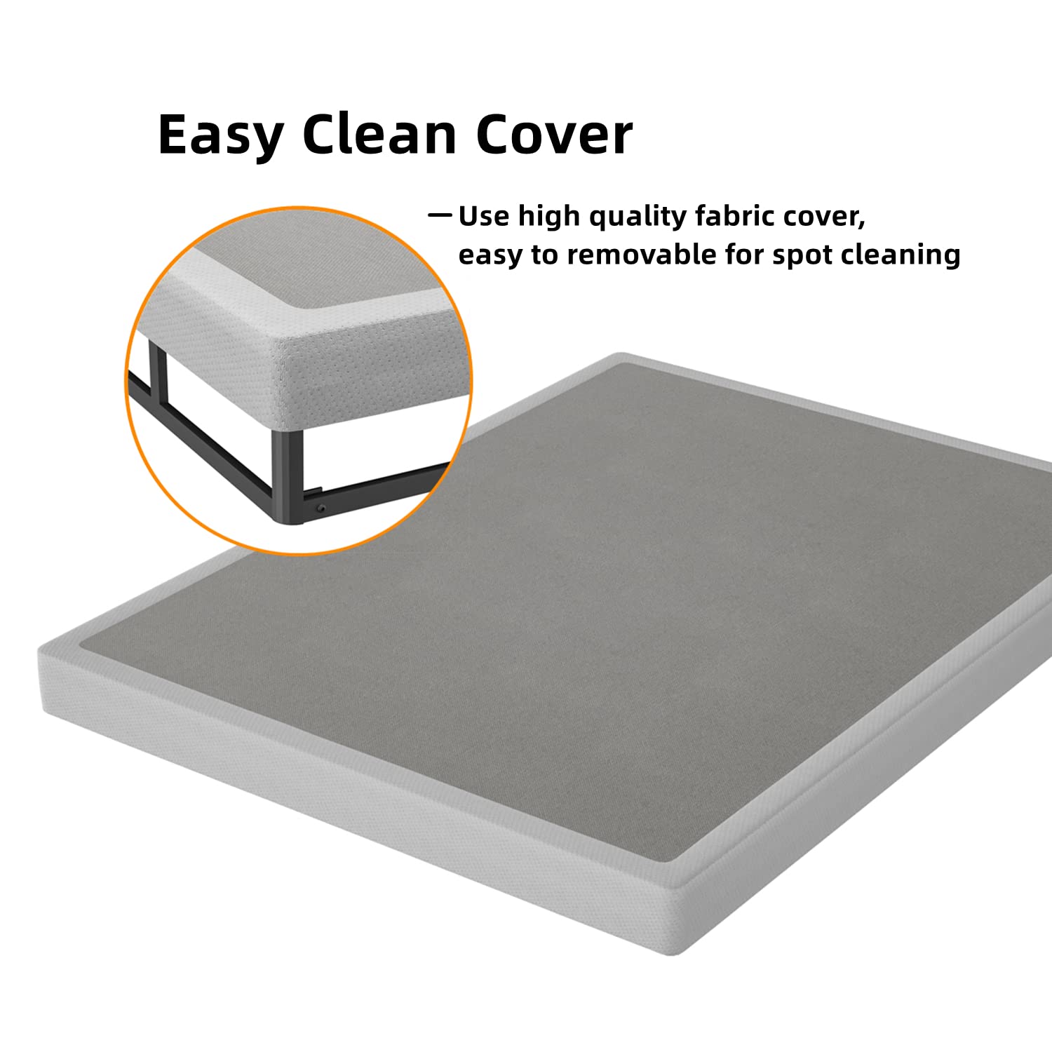 THEOCORATE Full Box Spring and Cover Set, 5 Inch Low Profile Metal BoxSpring, Heavy Duty Structure with Easy Clean Cover, Mattress Foundation, Noise Free, Non-Slip, Easy Assembly