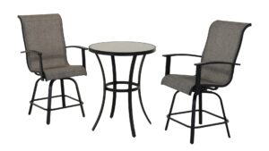 grand patio 3 piece counter height patio bar set, modern round bar table and swivel bar stools for outdoor kitchen bistro small space restaurant (coffee, 3pc)