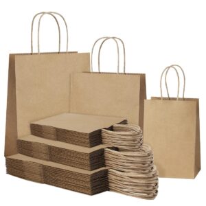 shopday 45pcs brown paper bags with handles, assorted sizes gift bags bulk kraft paper bags 5x3x8 & 8x4x10.5 & 10x5x13 15pcs each recyclable bags for handwork, shopping bags for small business, goody