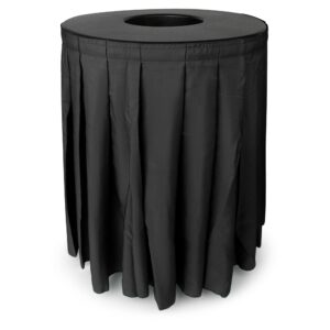 round black garbage can cover,solid pleated skirt topper for 32-35 gallon indoor garbage cans trash bins, waste container without wheels, events, residential use (black top black skirt)