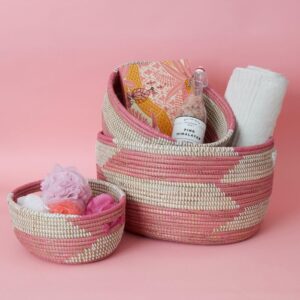 small open oval storage basket pink set of 3