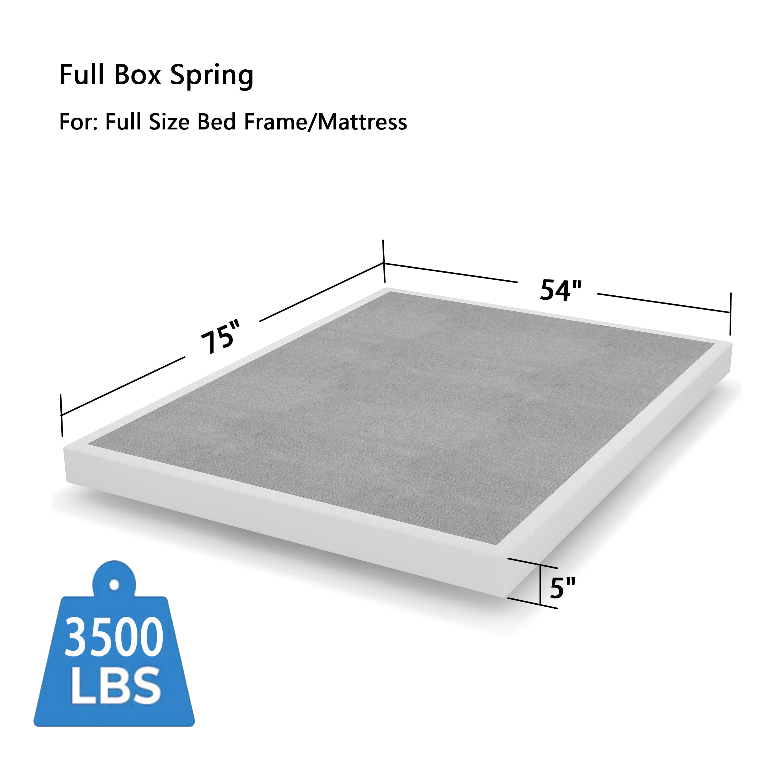 THEOCORATE Full Box Spring and Cover Set, 5 Inch Low Profile Metal BoxSpring, Heavy Duty Structure with Easy Clean Cover, Mattress Foundation, Noise Free, Non-Slip, Easy Assembly