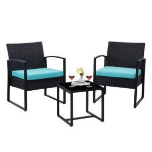 skyfish 3 pieces patio furniture set outdoor wicker patio bistro set conversation rattan chair set 3 pcs with coffee table for yard & bistro (blue)