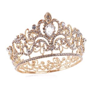 crown cake topper crystal quinceanera crown princess tiara for women and girls decoration for wedding birthday baby shower bride hair accessories (gold)